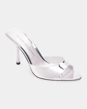 STUART WEITZMAN 85mm Lexington Metallic Leather Mules - Silver