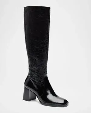 STUART WEITZMAN 70mm Vera Crinkle Patent Leather Knee-high Boots - Black