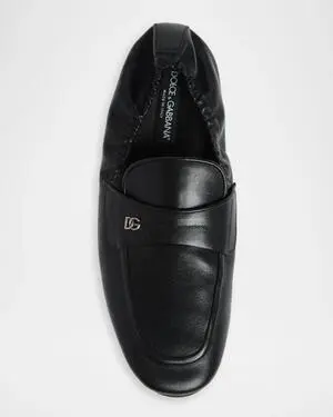 Dolce & Gabbana Apos;s Leather Dg-logo Elastic Penny Loafers - Nero