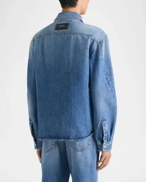 Givenchy Apos;s Couture Seam Denim Snap-front Shirt - Medium Blu