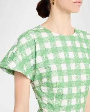 Rosie Assoulin Buttercup Gingham Short-sleeve Midi Dress