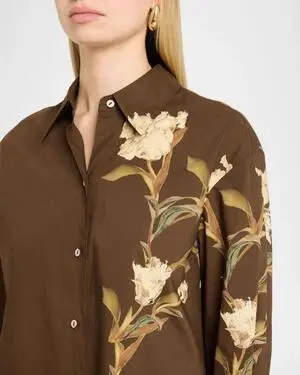 Vince Floral Long-sleeve Cotton Shirt