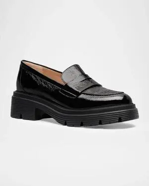 STUART WEITZMAN Hudson Lite Patent Leather Penny Loafers - Black