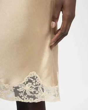 Saint Laurent Lace-trim Satin Knee-length Skirt - Beige