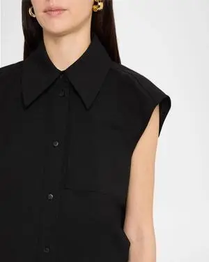 Co Cap-sleeve Banana Cut Shirtdress - Black