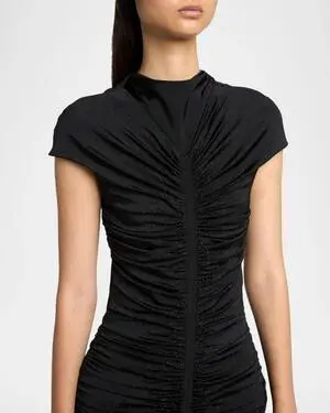 Giorgio Armani Ruched Cap-sleeve Rhinestone Gown