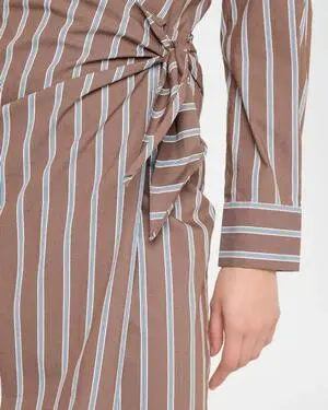 Vince Stripe Wrap Shirtdress - Brown Multi