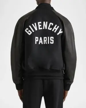 Givenchy Apos;s Mixed Material Wool And Leather Bomber Jacket - Black Multi