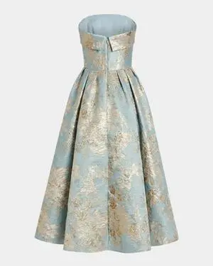 Mac Duggal Petite Strapless Floral Brocade Fit-and-flare Midi Dress - Blue Multi