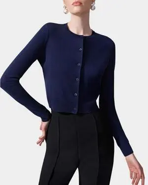 Carolina Herrera Cotton-silk Crop Crewneck Cardigan Midnight