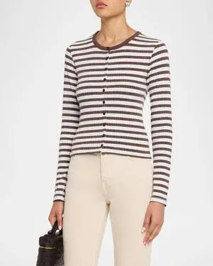 Rag & Bone Striped Rib-knit Cardigan Cocoa