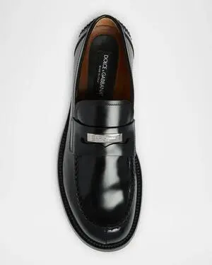 Dolce & Gabbana Apos;s Corsaro Logo Plaque Leather Penny Loafers - Nero
