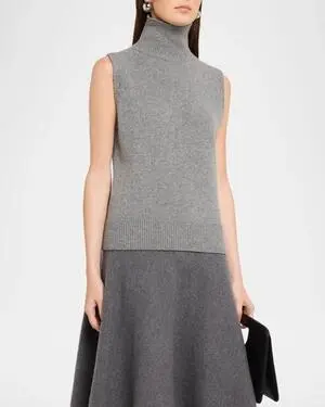 Brandon Maxwell Bruno Turtleneck Sleeveless Sweater - Heather Gr