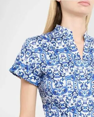 Alice + Olivia Lucy Roll-sleeve Romper - Medium Blue