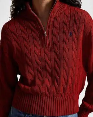 Polo Ralph Lauren Cable-knit Quarter-zip Sweater - Brick