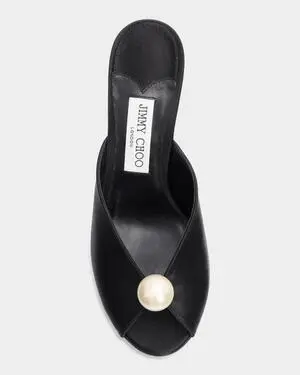 JIMMY CHOO 90mm Ziri Satin Mule Pumps - Black