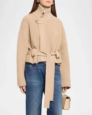 Brandon Maxwell Neal Cashmere Hidden Zip Sweater - Camel