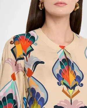 MAISON COMMON Abstract-print Cotton Poplin 3/4-sleeve Dress - Black Mult