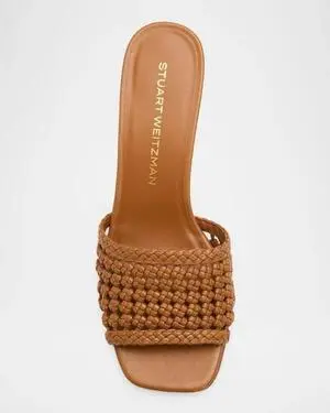 STUART WEITZMAN Marina 50mm Leather Angled-heel Slide Sandals - Boho Tan