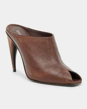 Alexander McQueen 105mm Horn Leather Peep-toe Mules