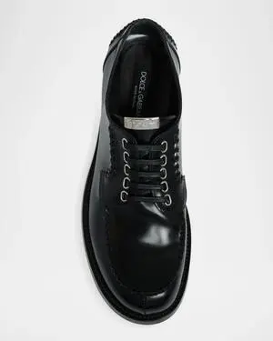 Dolce & Gabbana Apos;s Calfskin Logo Plaque Derby Shoes - Nero