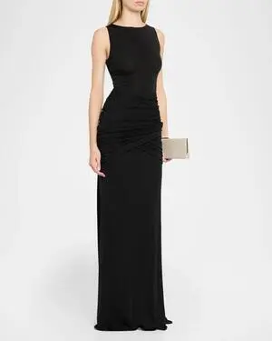 Lapointe Sleeveless Draped Jersey Trumpet Gown