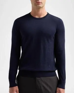 Isaia Apos;s Filo Corallo Wool Knit Crewneck Sweater - Navy