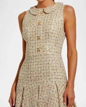 Mac Duggal Bouclé Pleated A-line Mini Dress