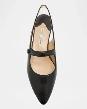 Manolo Blahnik Campari Leather Mary Jane Slingback Flats