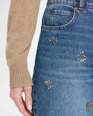 Max Mara Beaded Cotton Denim Crop Jeans