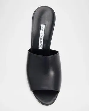 Manolo Blahnik 70mm Rapallabar Open-toe Leather Mules