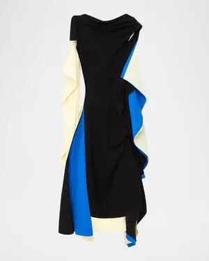 Loewe Asymmetric Colorblock Draped High-low Dress - Black