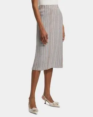 Misook Striped Knit Pencil Midi Skirt