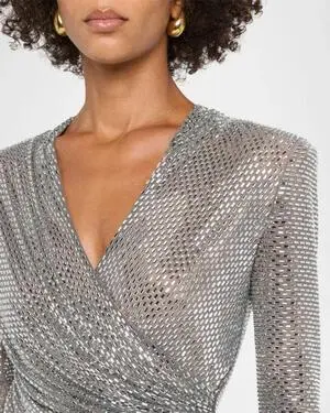 SELF-PORTRAIT Rhinestone Wrap Top
