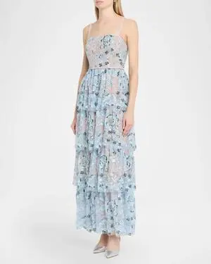 SELF-PORTRAIT Sequin Embellished Tiered Midi Dress