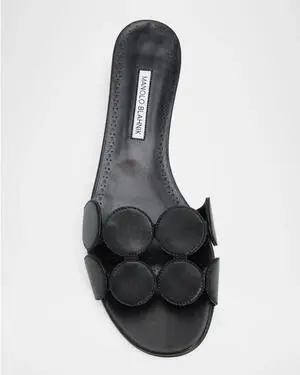 Manolo Blahnik Circle-cut Leather Flat Slide Sandals