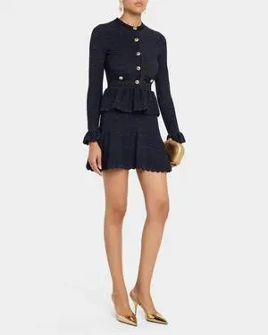 SELF-PORTRAIT Textured Knit Fit & Flare Mini Dress - Navy