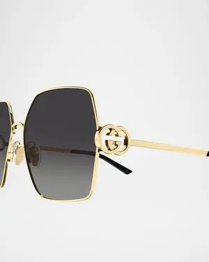 Gucci 61mm Metal Geometric Sunglasses - Gold