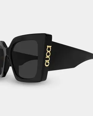 Gucci Logo 51mm Acetate Square Sunglasses - Black