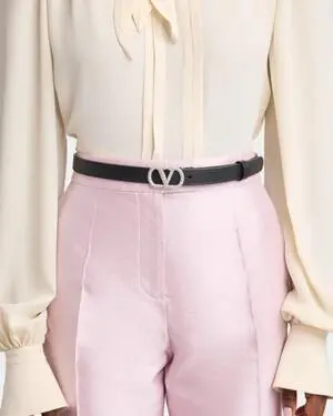 Valentino Garavani Crystal Vlogo Leather Belt, 20mm - Nero