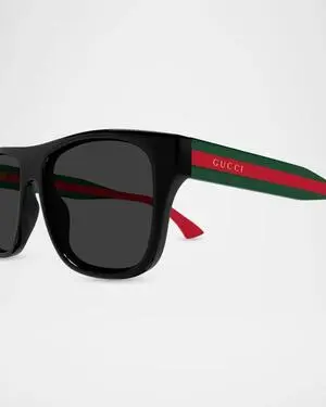 Gucci Apos;s Gg2119s-001 Green And Red Acetate Rectangle Sunglasses - Black