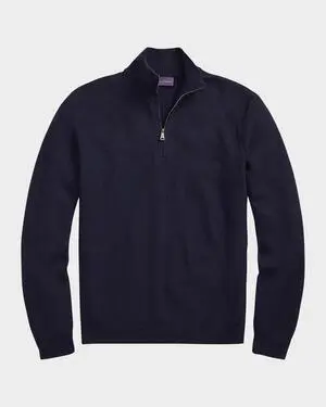 Ralph Lauren Purple Label Apos;s Piqué-knit Wool Quarter-zip Sweater - Navy