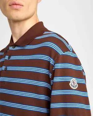 Moncler Apos;s Cotton Knit Triple-stripe Polo Shirt - Multi