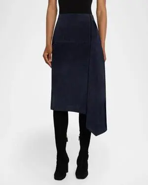 Co Scarf Pleat Suede Midi Skirt