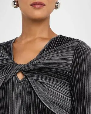 Misook Twist-front Knit Midi Dress - Black