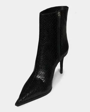 Schutz 85mm Mary Snake-embossed Leather Booties - Black