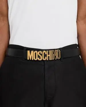 Moschino Apos;s Lettering Logo Leather Belt - Black