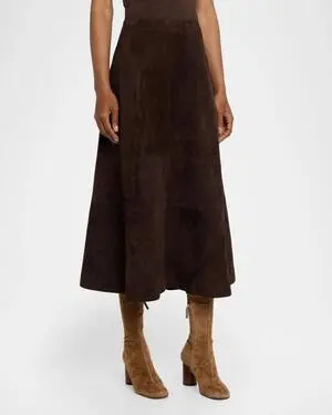 Co Circle-cut Suede Midi Skirt