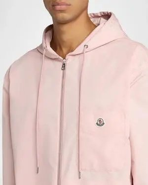 Moncler Apos;s Pocket-logo Poplin Full-zip Hoodie - Pink