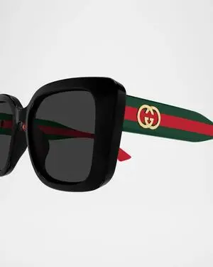 Gucci Web Stripe 55mm Square Sunglasses - Black